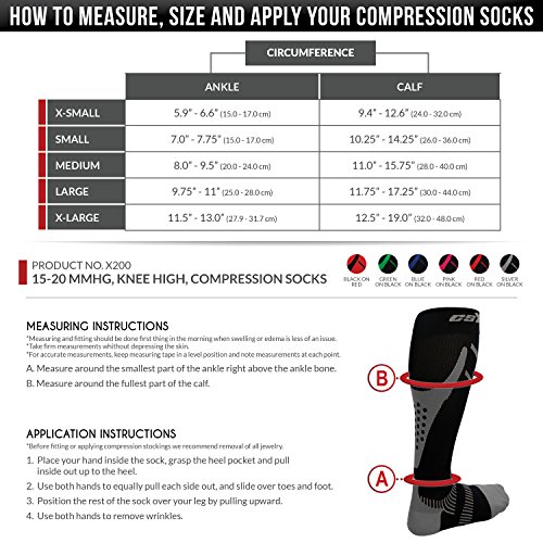 CSX 15-20 mmHg Compression Socks for Men and Women, Knee High, Recovery Support, Athletic Sport Fit, Pink on Black, Medium (15-20 mmHg)