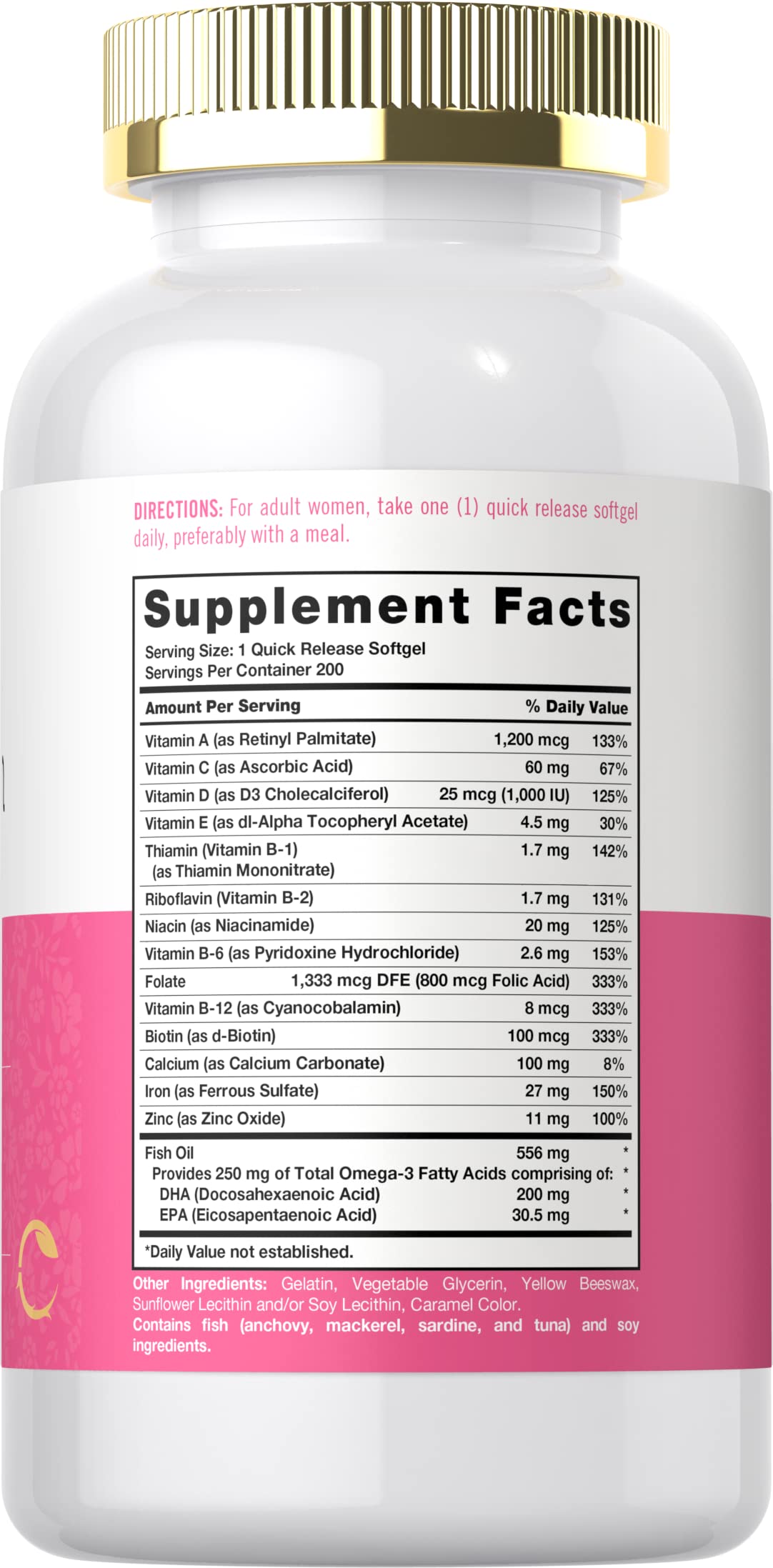 Carlyle Multivitamin for Women with Iron | 200 Softgel Capsules | Nutritional Support Supplement | Non-GMO, Gluten Free