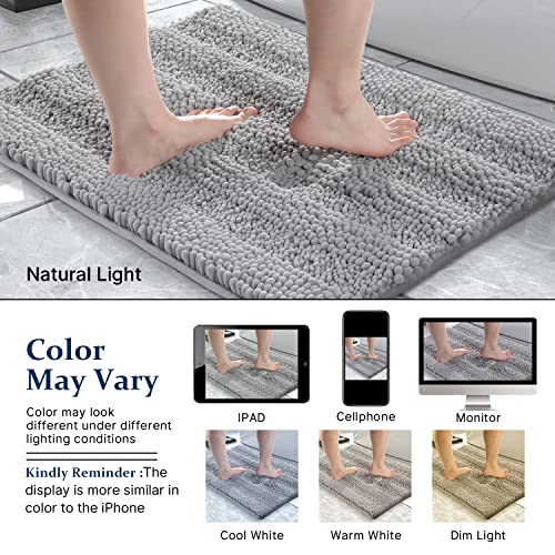 Yimobra Luxury Chenille Shaggy Bathroom Rug Set, 2 Pack Soft Fluffy Plush Bath Mat, Extra Thick, Non-Slip, Water Absorbent, Machine Washable, Bath Mats for Bathroom (Grey, 20" x 32"+17" x 24")