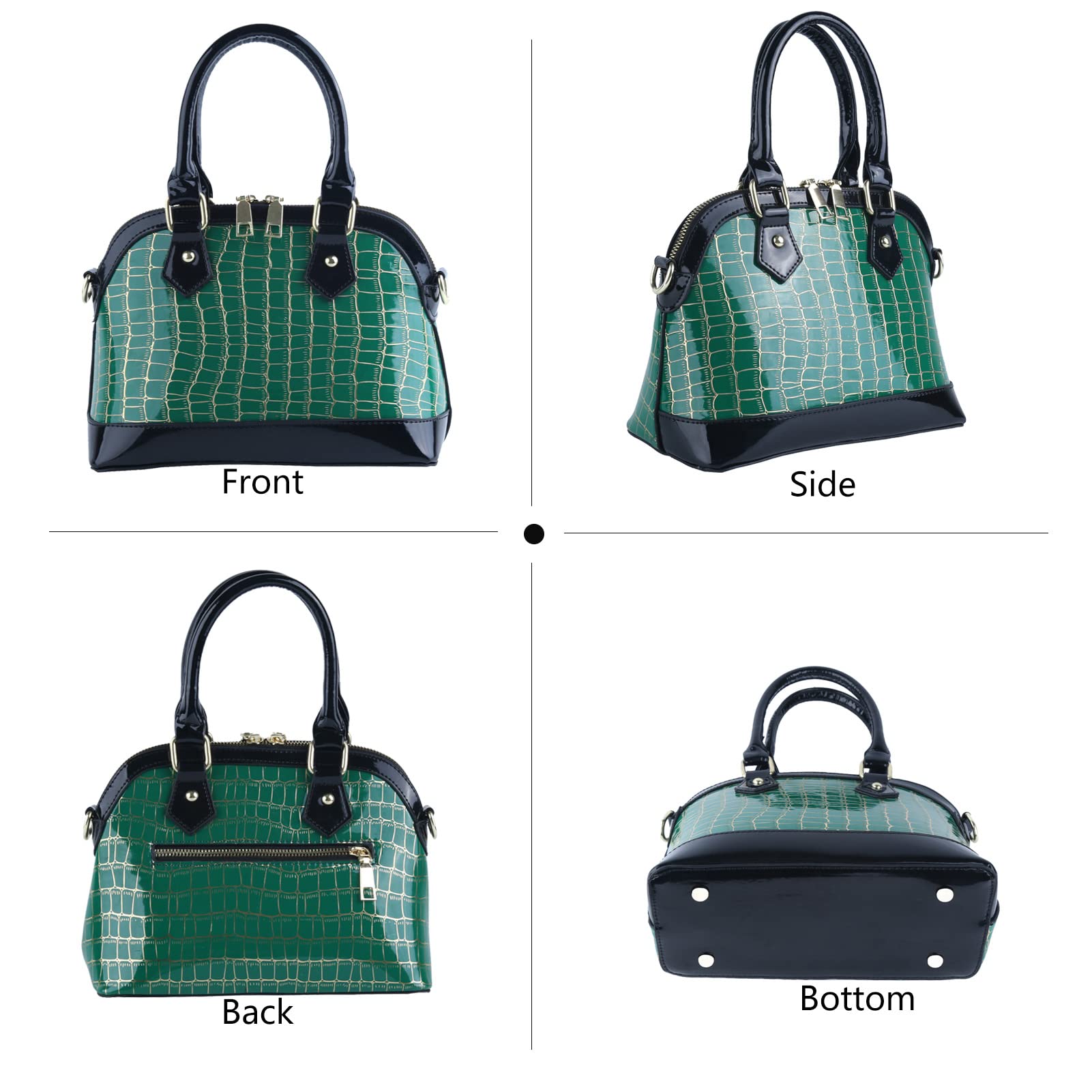 ELDA Small Dome Satchel Purse Patent Leather Handbag for Women Crocodile Print Top Handle Bag Shoulder Bag