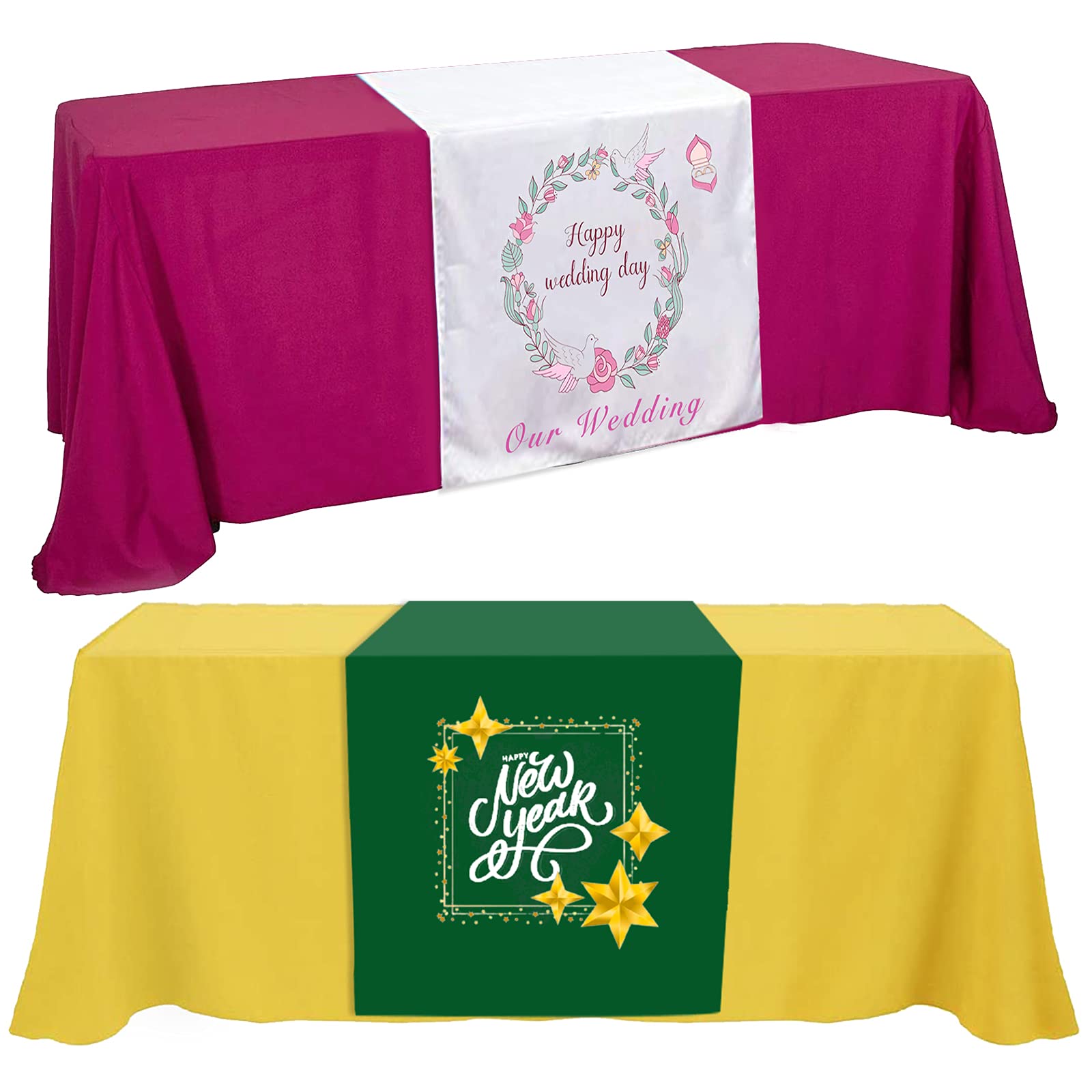 Custom Table Runner 36"x72"with Business Logo or Your Text Personalized Tablecloth Runners Customize with Logo for Birthday Wedding Anniversary Tradeshow Eventsā¦