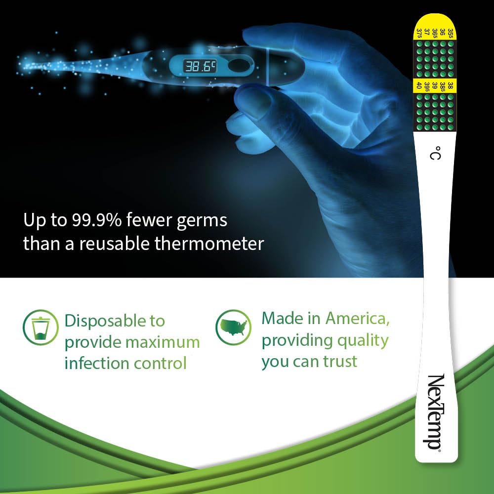 NexTemp® Ultra Single-Use Thermometers: Individually Wrapped 100-pack, Provides Superior Accuracy and Maximum Infection Control. Perfect for Businesses, Schools, First-Aid, Home, and Travel! (Celsius)
