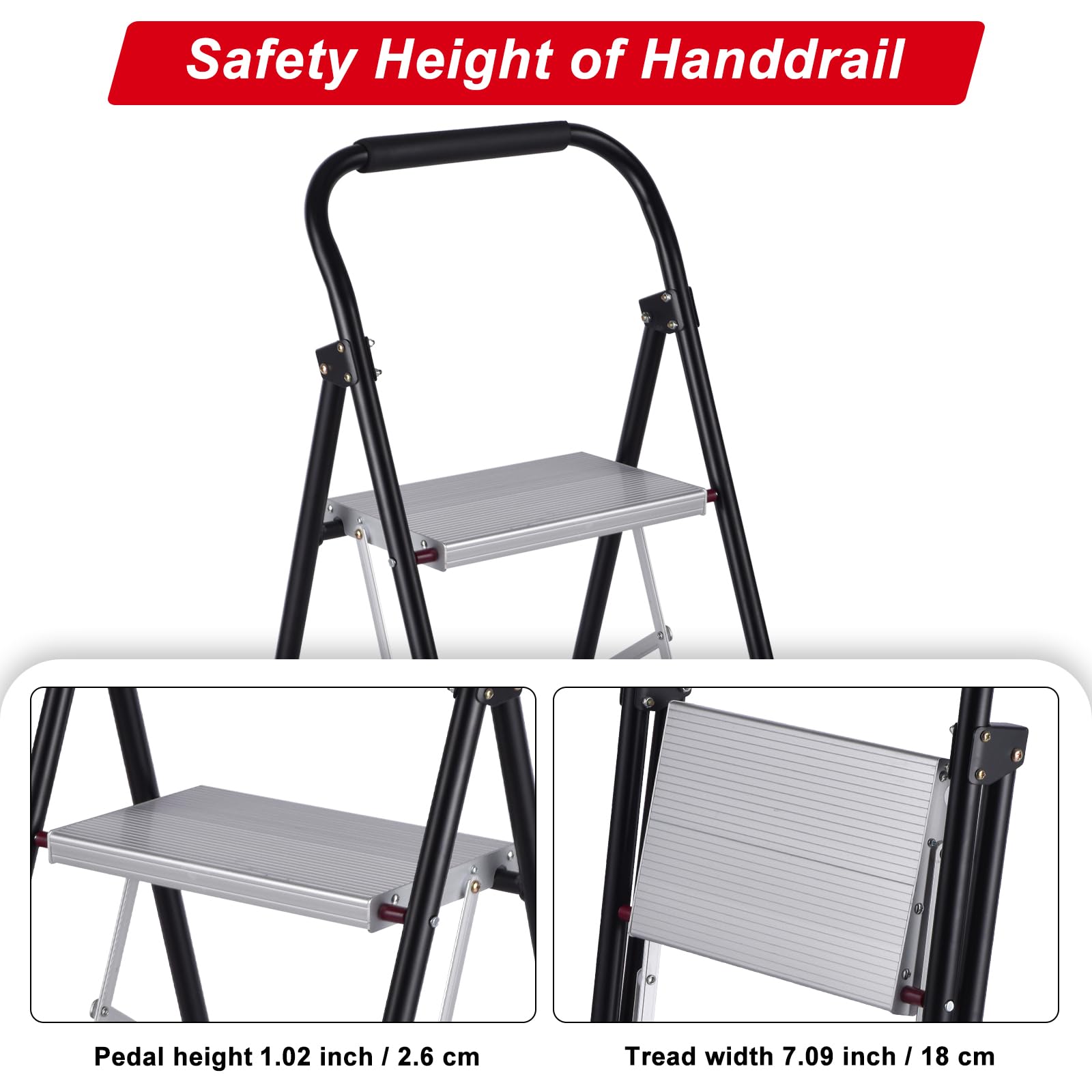 ExGizmo Aluminum Hand Truck,2 in 1 Folding Step Ladder,Portable Aluminum Ladder 551 LBS Load Capacity,Multifunction Collapsible Dolly Cart 220 LBS Load Capacity