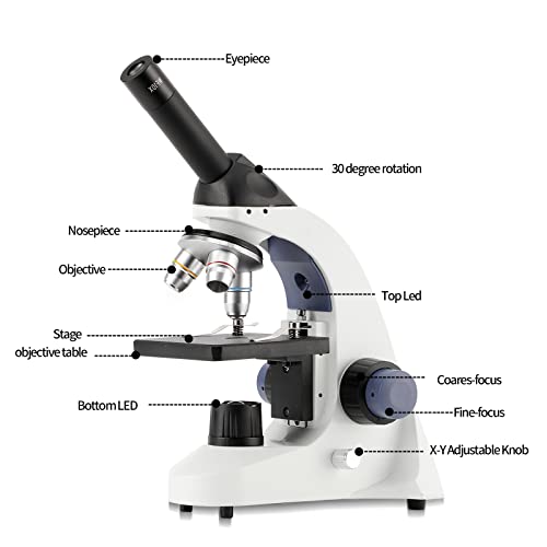 Monocular Microscope Camera Kids Adults - 40X-2000X Monocular Microscope for Kids Adults Students with Electric Eyepiece, Storage Bag, Metal Eyepiece, Slides (2022