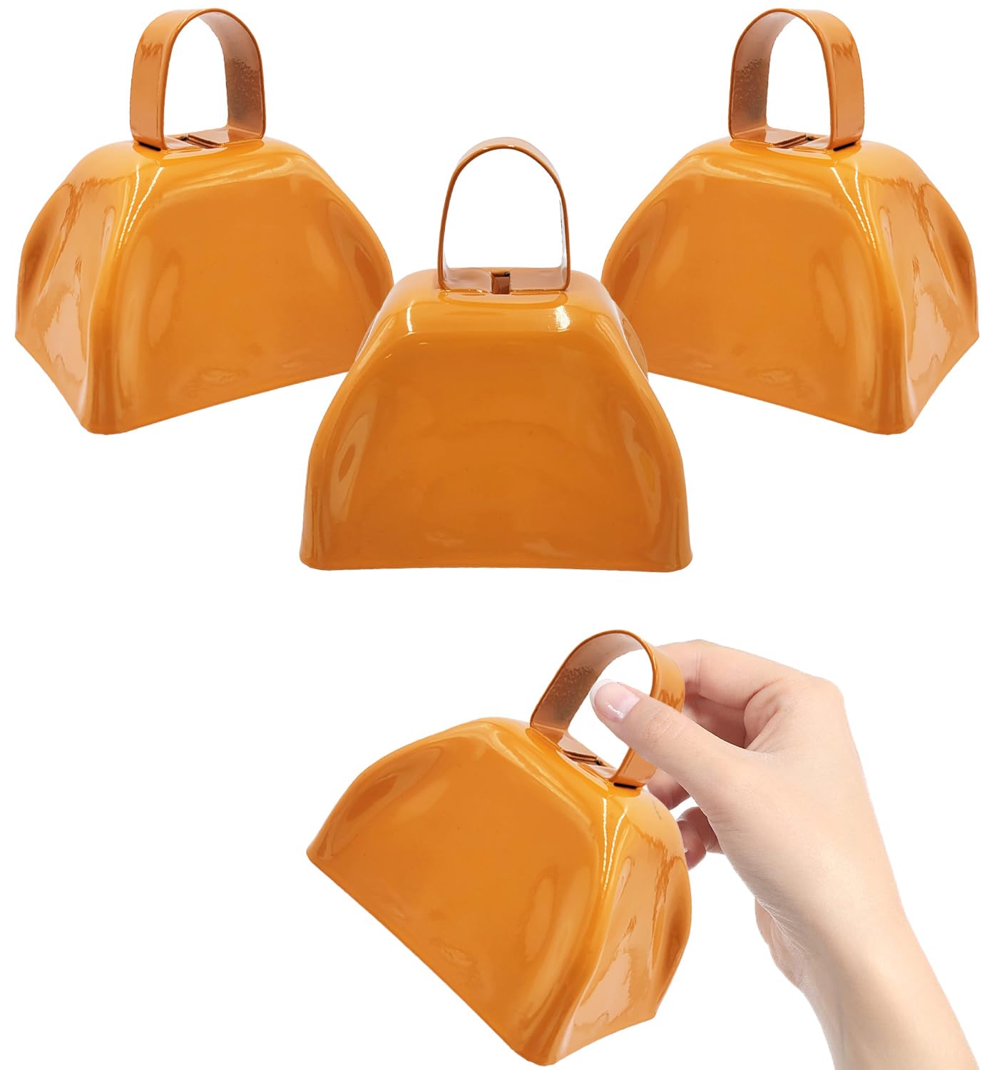 The Dreidel Company Metal Cowbell Noisemaker Cheering Bell, New Years, School Classroom, Wedding Bells & Chimes Percussion Musical Instruments Call Bell Alarm, 3" (Pack of 12) (Orange)