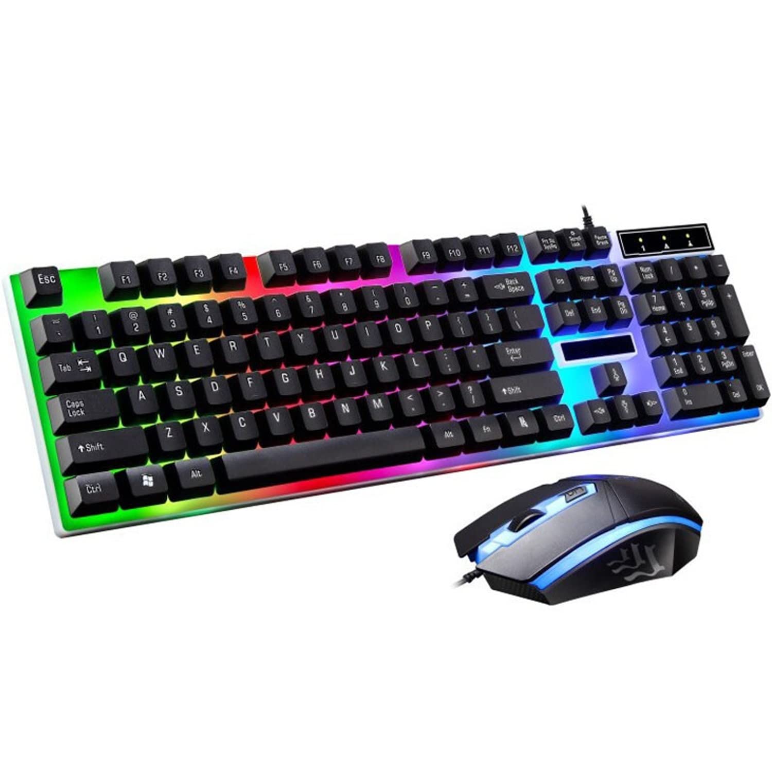 EXHNLE Gaming Keyboard and Backlit Mouse, Wired Gaming Keyboard 104 Keys, USB Wired Backlit Keyboard, for PC Computer Gamer (Color : Black)