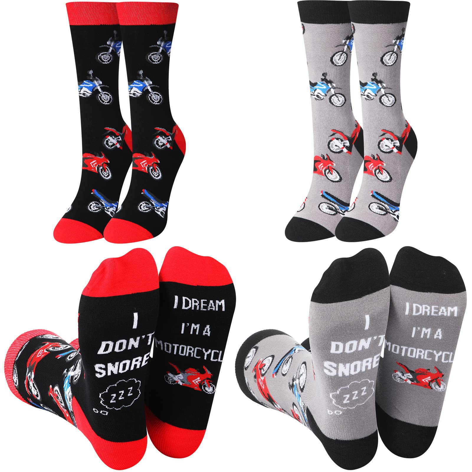Coume 2 Pairs Motorcycle Lovers Gifts I Don't Snore I Dream I'm a Motorcycle Socks Novelty Motorcycle Socks for Men (Motorcycle)