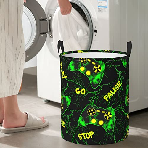TIXYFAN Abstract Game joysticks Cool Grunge Green Laundry Hamper with Handle Laundry Basket Foldable Durable Clothes Hamper Laundry Bag Toy bin for Bathroom Bedroom Dorm Travel