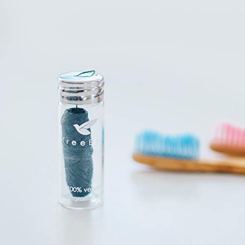 Organic Biodegradable Bamboo Charcoal Dental Floss & Refillable Glass Holder | Vegan | Naturally Waxed with Candelilla Wax | 33yd Thread Spool | Eco-Friendly Zero Waste Oral Care | Mint Flavored