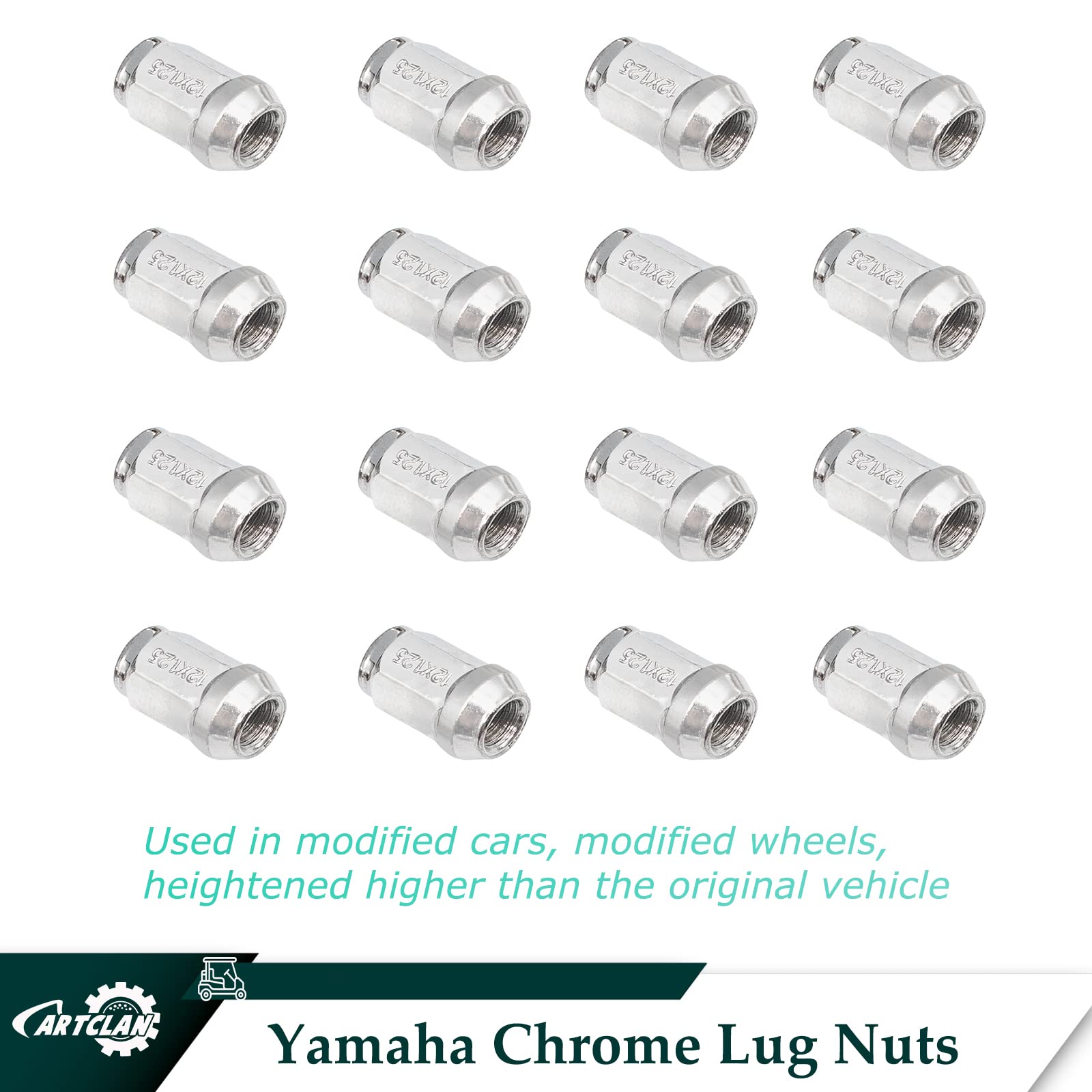 CartClan Golf Cart Chrome Lug Nuts, Suitable for Yamaha/GEM 12MMx1.25" Pack of 16
