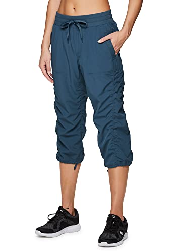 RBX Women's Stretch Woven Lightweight Body Skimming Drawstring Capri Pant Vista Teal XL