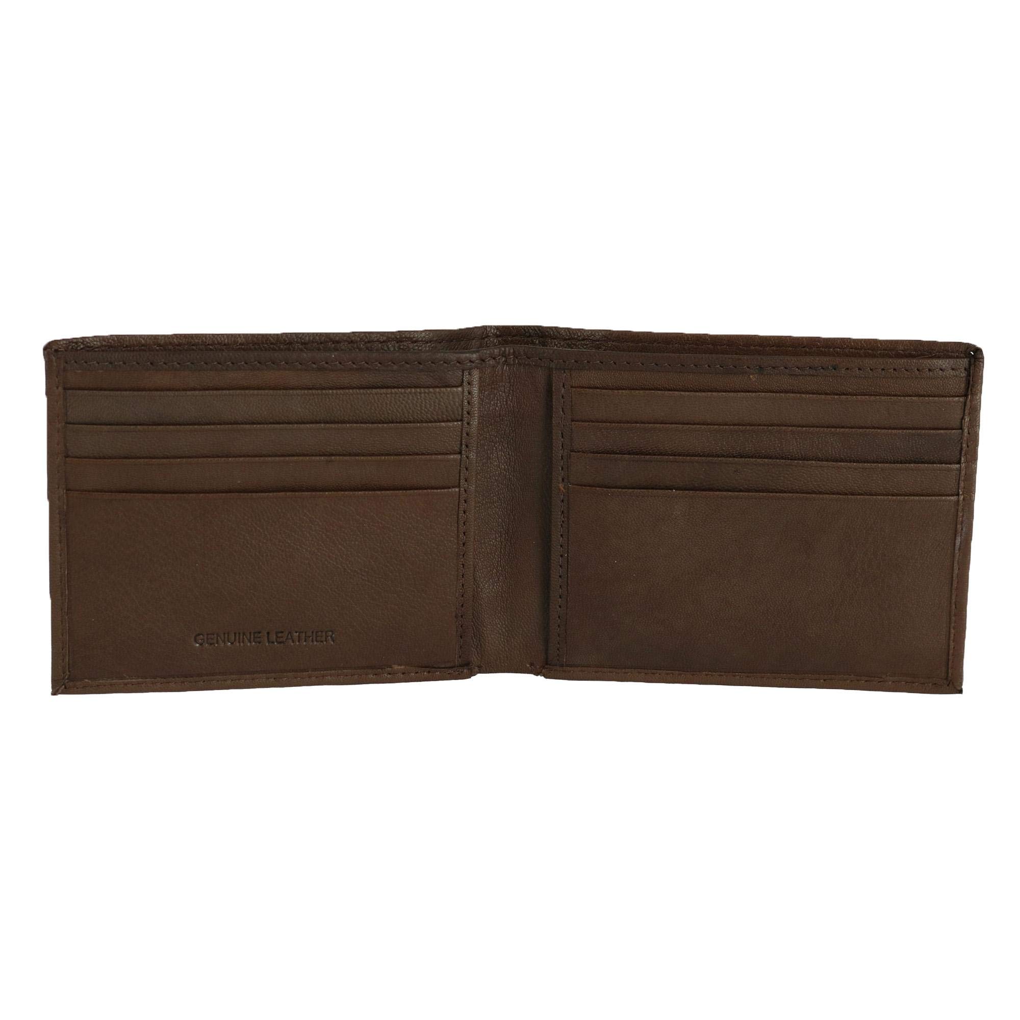 CTM® Men's Leather American Flag Embossed Bifold Wallet, Brown