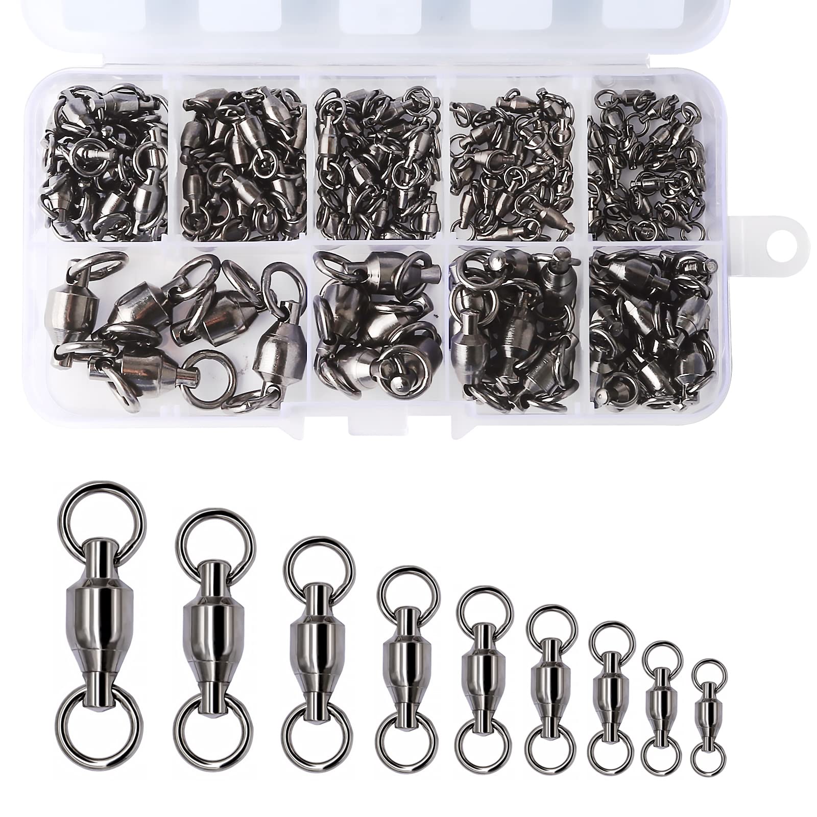 DAGEZI Fishing Swivels Set, 135pcs Rolling Swivel Barrel swivels Fishing Stainless Steel Swivels Fishing TacklesοΌ Fishing Rolling Bearing Connector for Saltwater Fishing (Style-1859οΌ#0-#8οΌ)