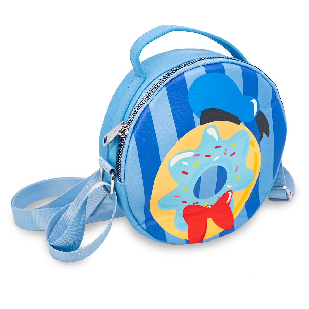 Disney Bag, Cross Body, Round, Donald Duck Donut Dessert with Stripes, Blues, Vegan Leather