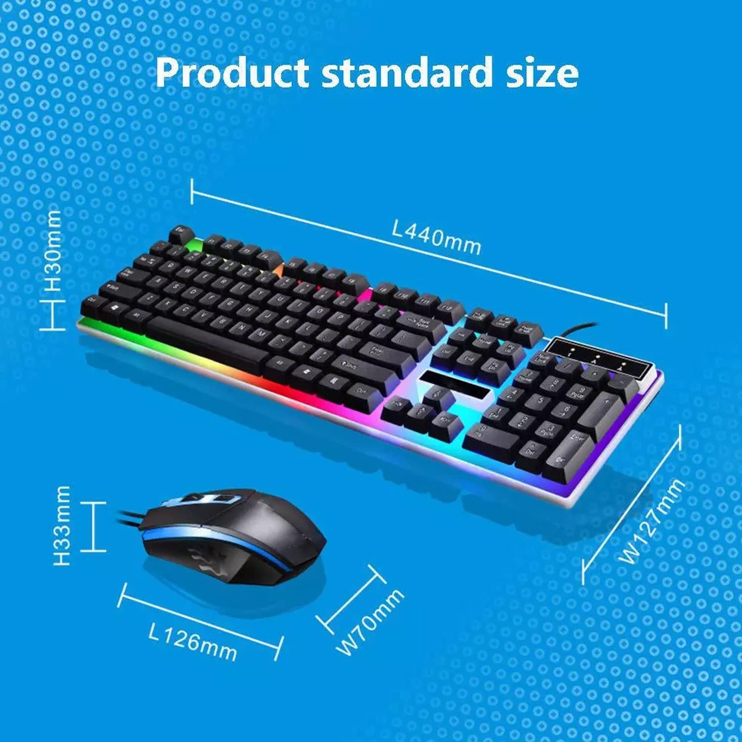 EXHNLE Gaming Keyboard and Backlit Mouse, Wired Gaming Keyboard 104 Keys, USB Wired Backlit Keyboard, for PC Computer Gamer (Color : Black)