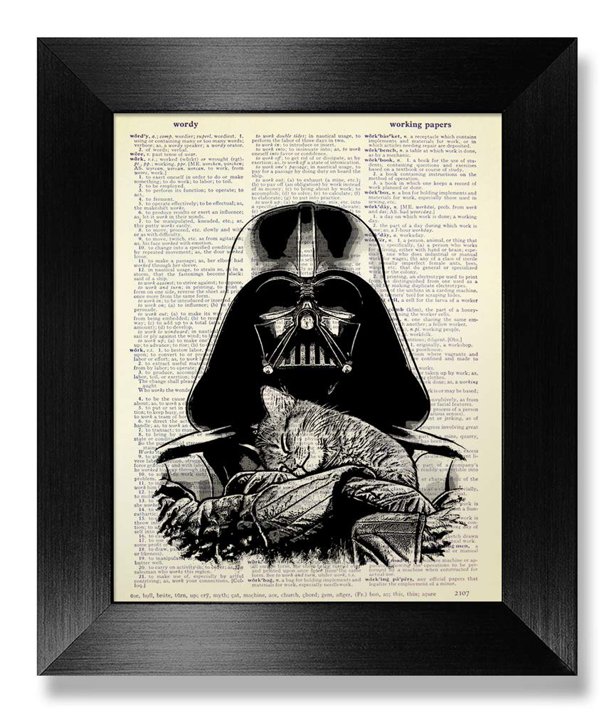 Funny Star Wars Gift for Man Boy Woman Kids Room Decor, Darth Vader with Sleepy Cat Poster, Dictionary Art Print, Cool Office Gift, Movie Art Print, Boyfriend Gift for Husband Birthday Present