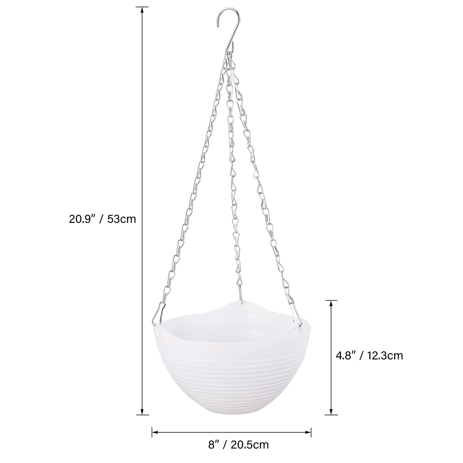 Foraineam 8 Pack White Hanging Planters Self-Watering Indoor Outdoor Garden Flower Plant Pot Containers with Drainer and Hanging Chain