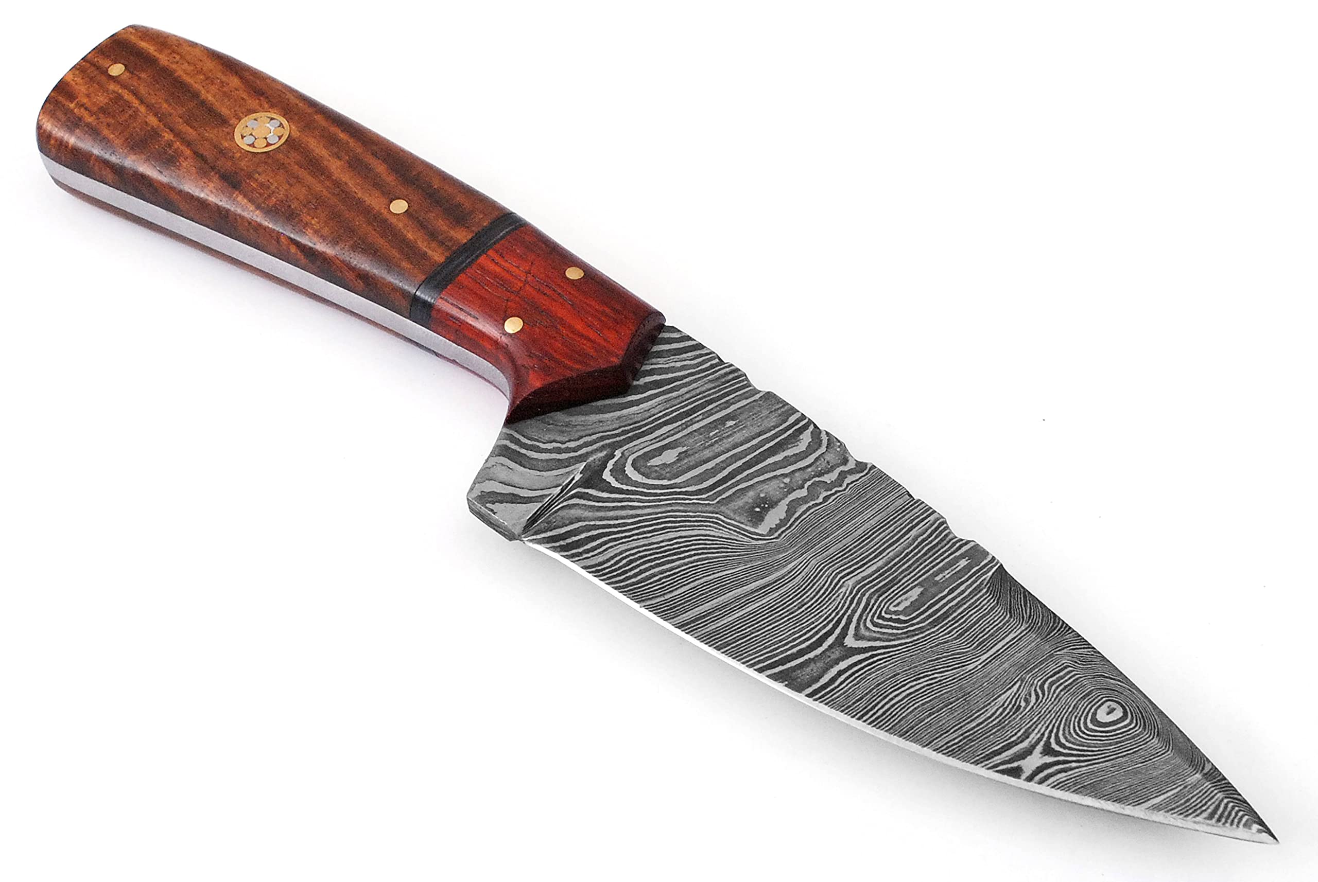 Damascus Knives Custom Handmade Damascus Hunting Knife (Brown and Red)