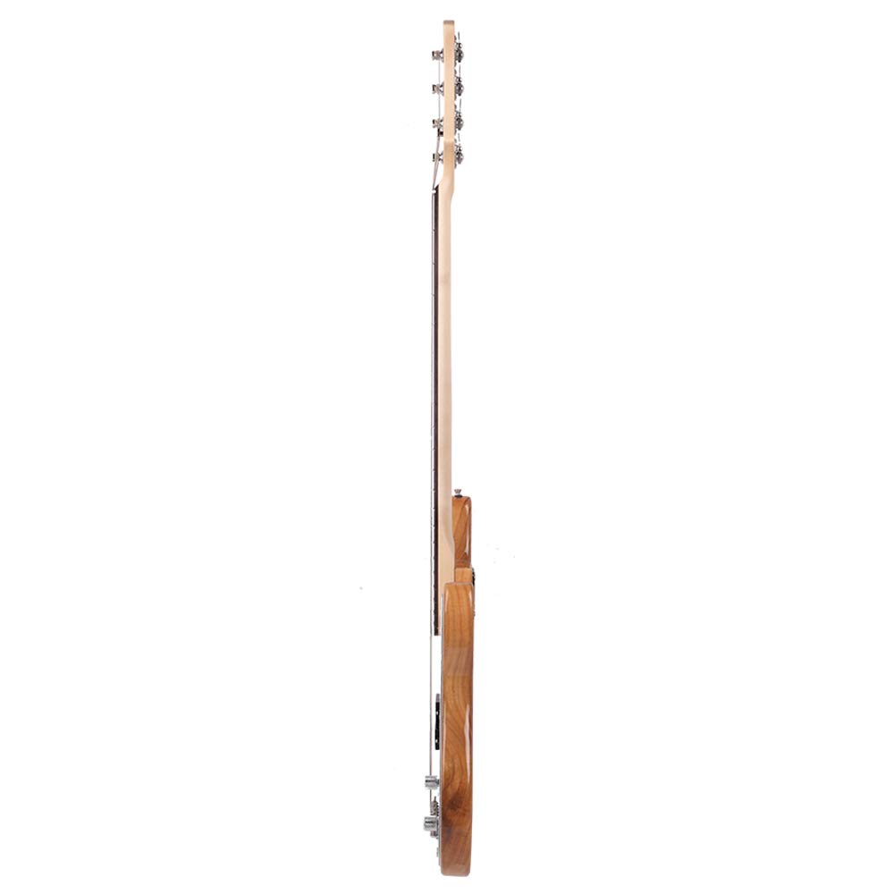 Lykos Fashion White Full Size 4-String Electric Bass Guitar Burning Fire Style (Burly Wood)