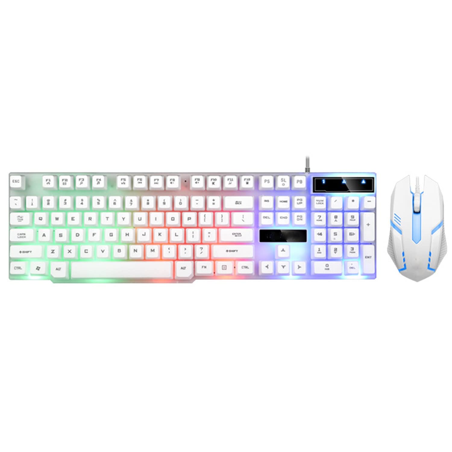 EXHNLE Wired RGB Backlit Gaming Keyboard and Mouse, USB Wired Gaming Keyboard and Mouse Combo, Backlit Keyboard, for Laptop PC Computer Game and Work (Color : White)