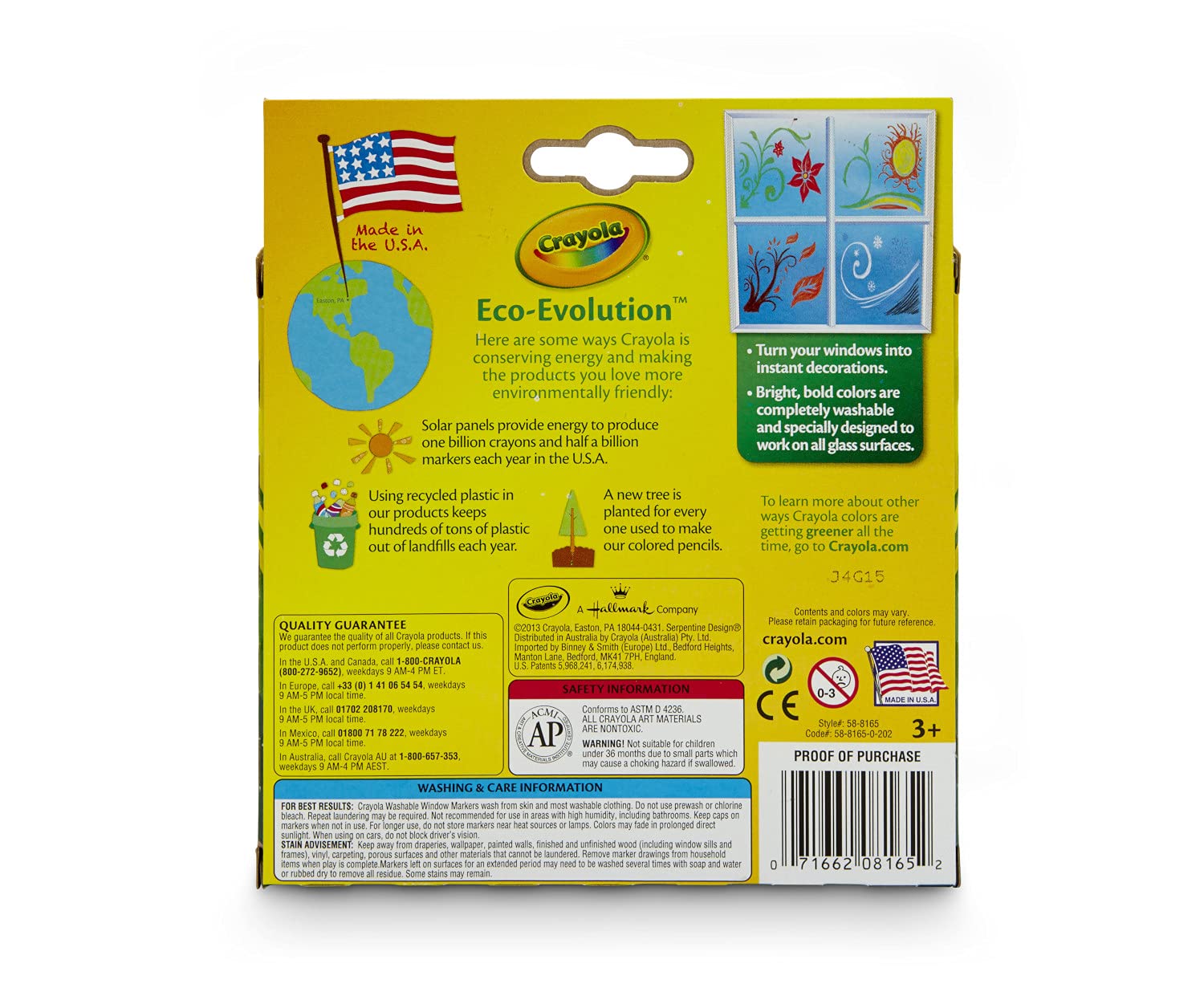 Crayola Washable Window Markers, Window Decorations, Gift, 8 Count (58-8165)