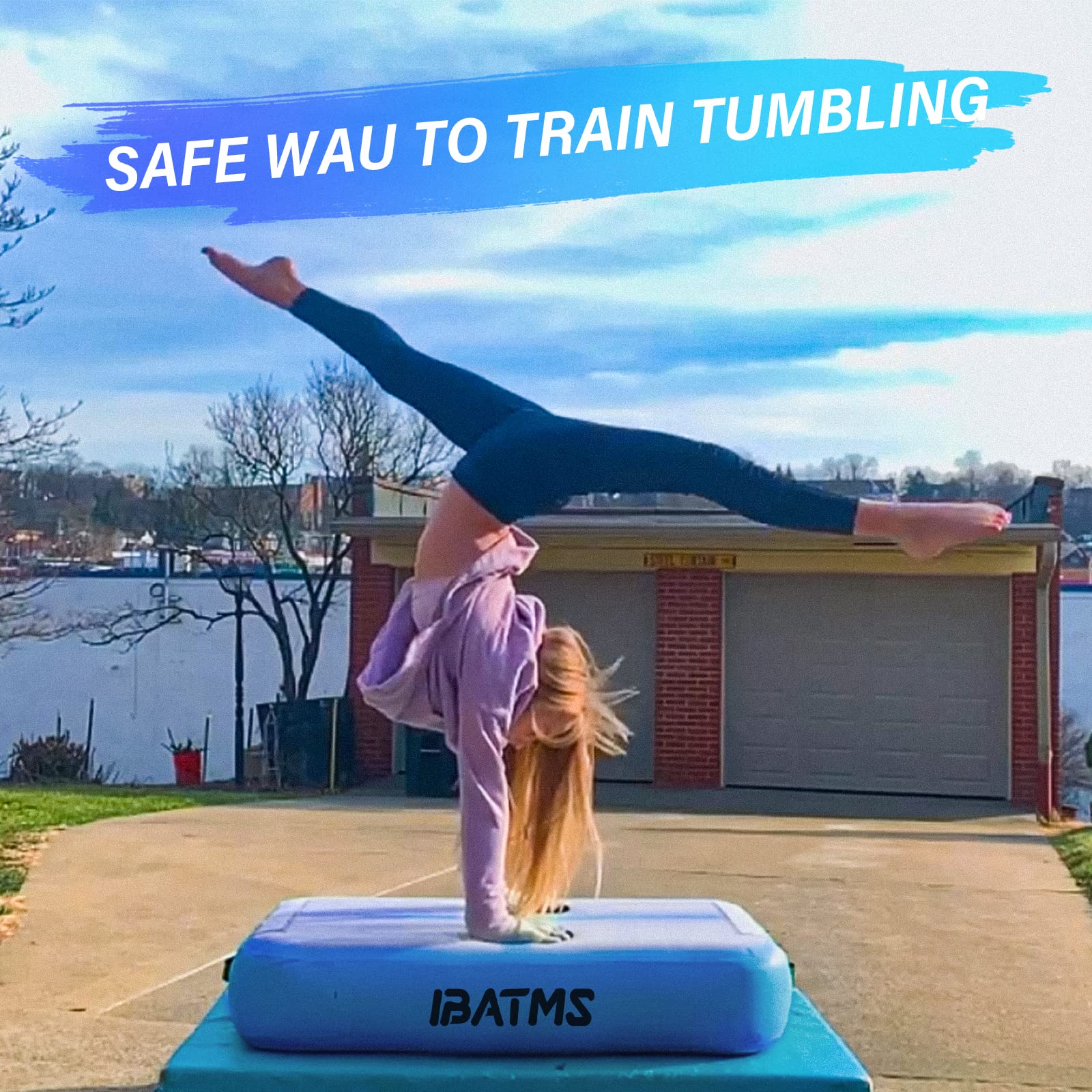 DAIRTRACK IBATMS 3.3ft Inflatable Gymnastics Air Tumbling Mat 8inches Thickness Air Mats for Home Use/Training/Cheerleading with Air Pump