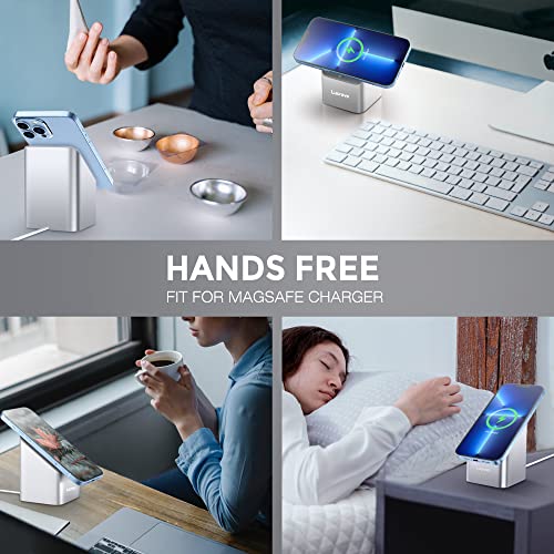 Lucrave Phone Stand for MagSafe Charger, Aluminum Desk Phone Holder Dock for MagSafe Charger, Compatible with iPhone 14 13 12 Mini Plus Pro Pro Max, MagSafe Charger is Not Included, Silver