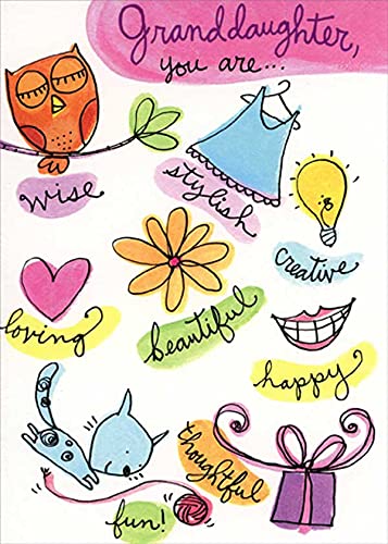 RSVP Birthday Card for Granddaughter: Owl, Dress, Bulb : Wise, Stylish, Creative