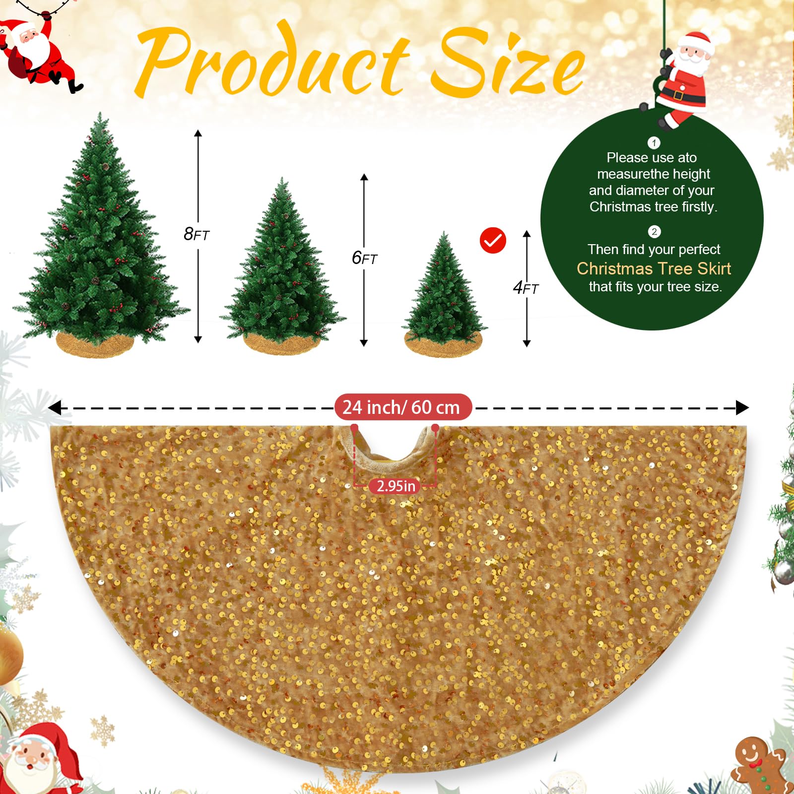 Champagne Gold Christmas Tree Skirt 24 Inches Velvet Sequin Tree Skirt Small Tree Skirt for Christmas Decorations
