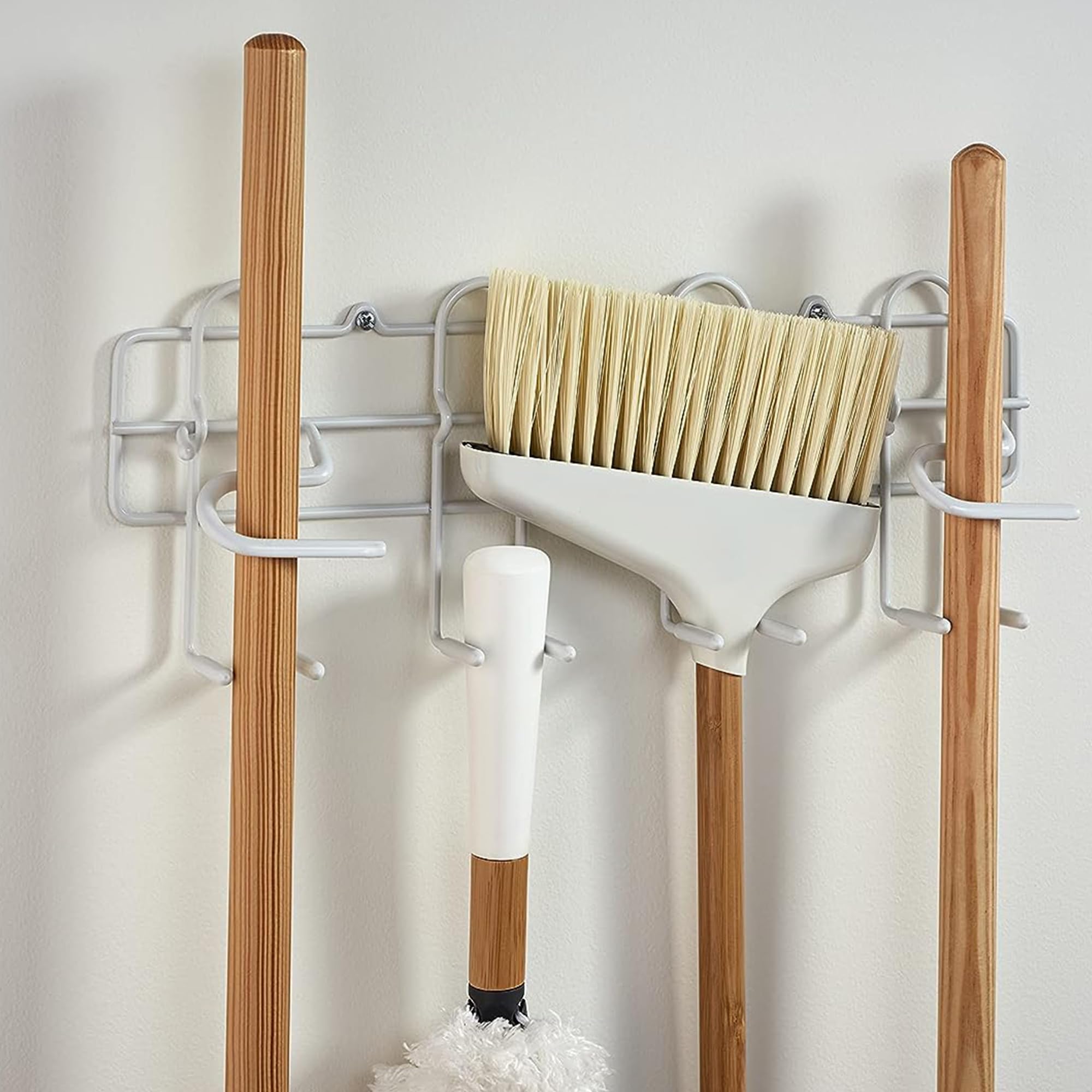 ClosetMaid 3462 Broom & Mop Holder for Wall Or Door Mount, Durable White Metal Steel, 16