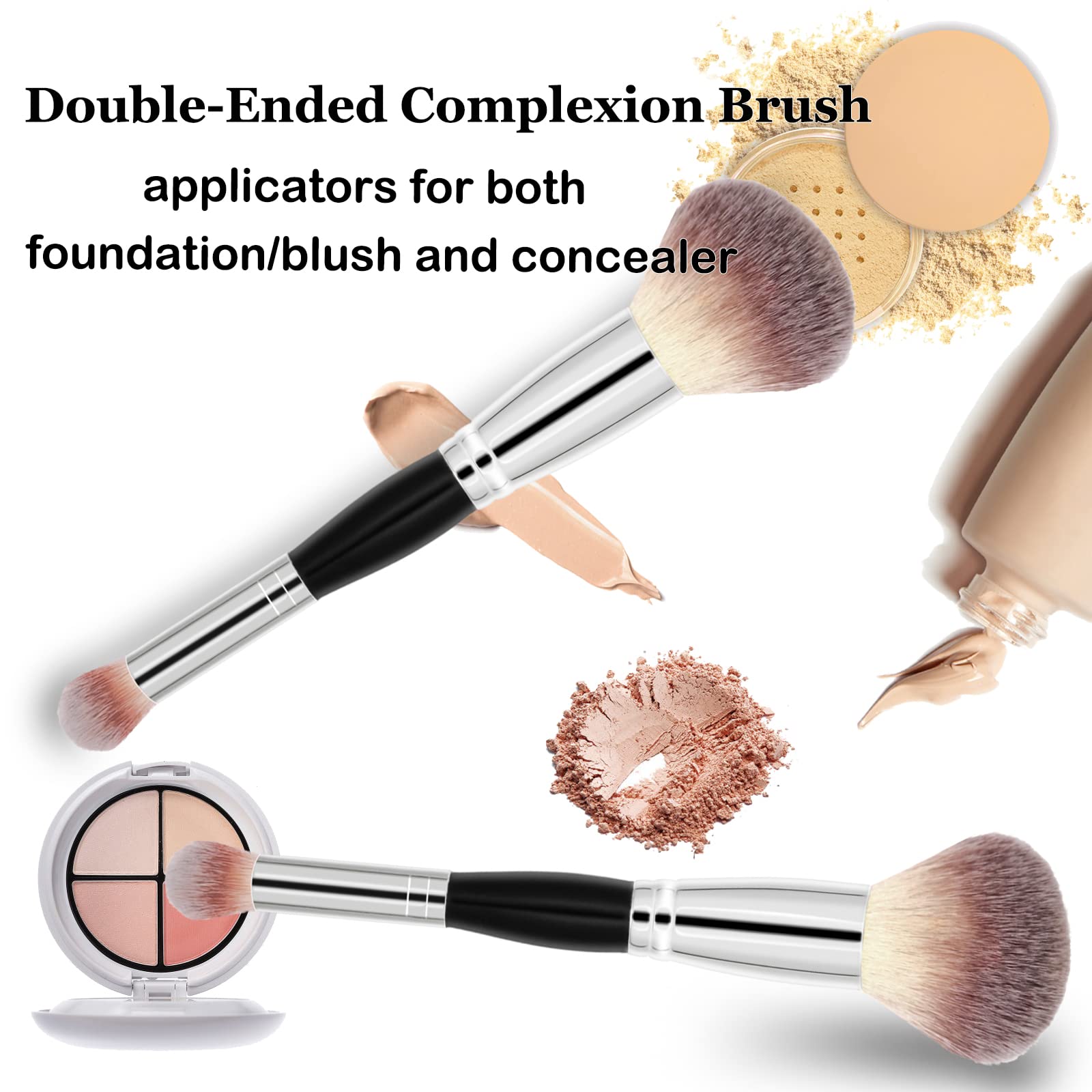 Falliny Double-Ended Makeup Brushes, Large Powder Kabuki Makeup Brush Dual Foundation Concealer Brush for Blending, Blush, Bronzer, Buffing, Flawless Powder Cosmetics
