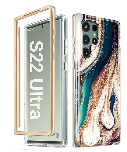 GVIEWIN Case for Samsung Galaxy S22 Ultra 5G 6.8", Military Grade 21ft Drop Test Shockproof, [No Built-in Screen Protector] Marble Hard Durable Protective Cover 2022(Drift Sand/Brown)