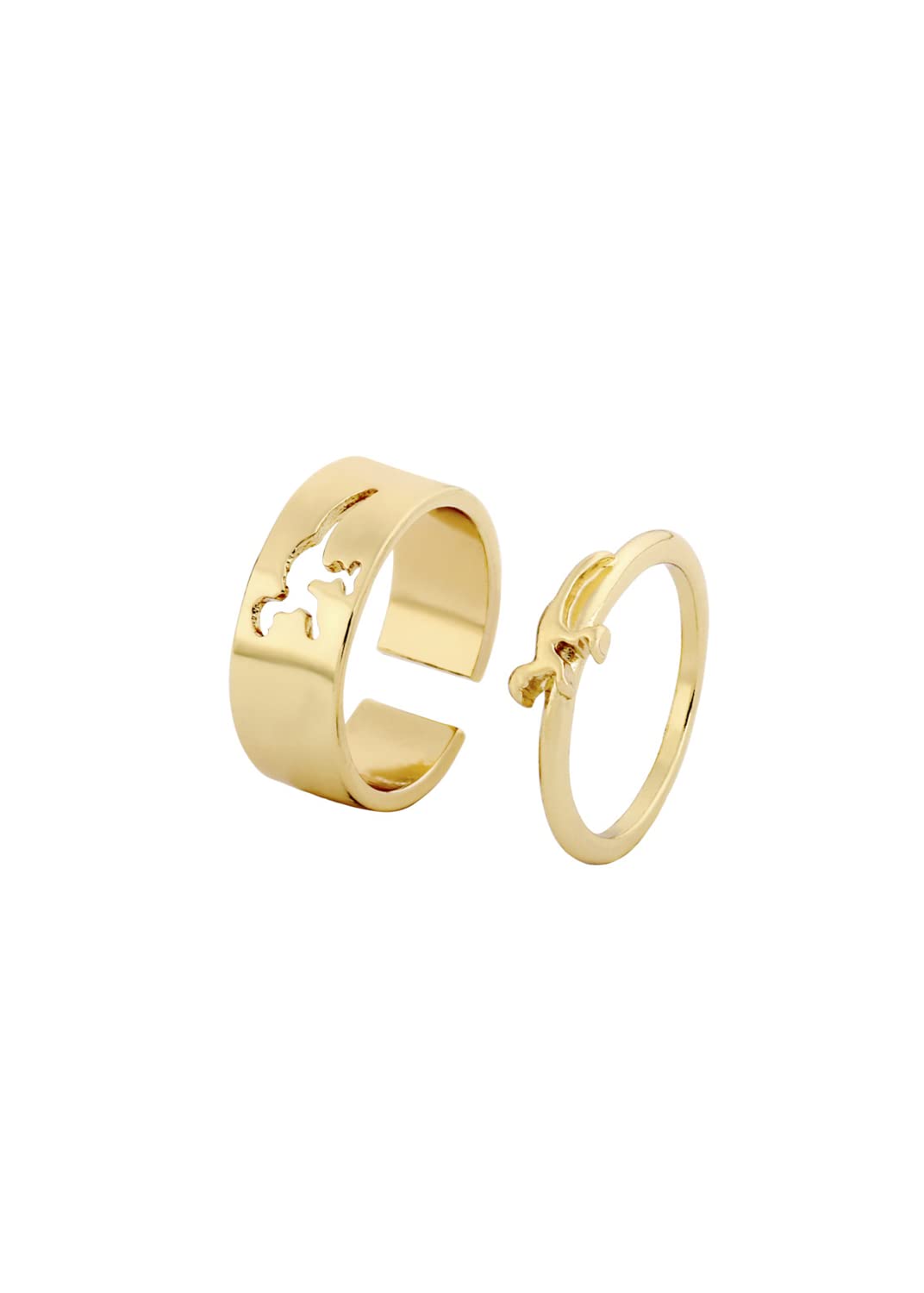 COLORFUL BLING Alloy Plated Couple Ring Hollowed Out Dinosaur Ring 2-piece Set-Gold