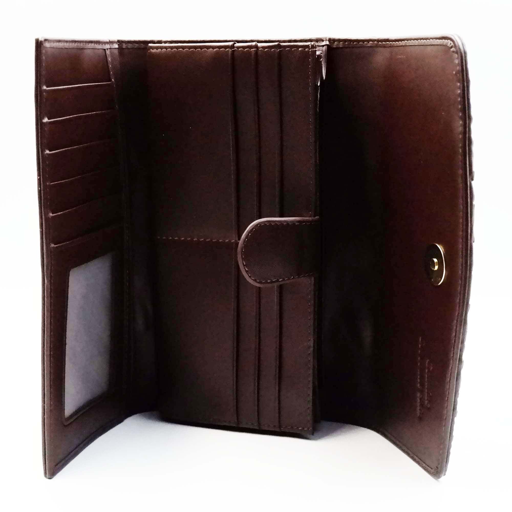 EXSOOTTI New Brown Genuine Crocodile Leather Black Tail Skin Women Tri-Fold Clutch Wallet Purse.