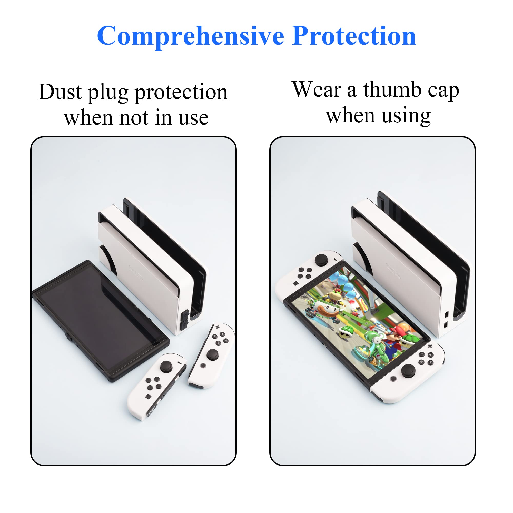 FANPL Accessories for Nintendo Switch OLED with 11 Dust Plugs and 3 Thumb Grips