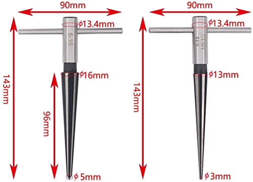 Faneta T Handle Taper Reamer Set 3-13mm(1/8''-1/2'') & 5-16mm(½"-5/8") Bridge Pin Hole Hand Held Tapered Reamers 6 Fluted Chamfer Reaming Guitar Woodworker Luthier Tool (Set of 2)