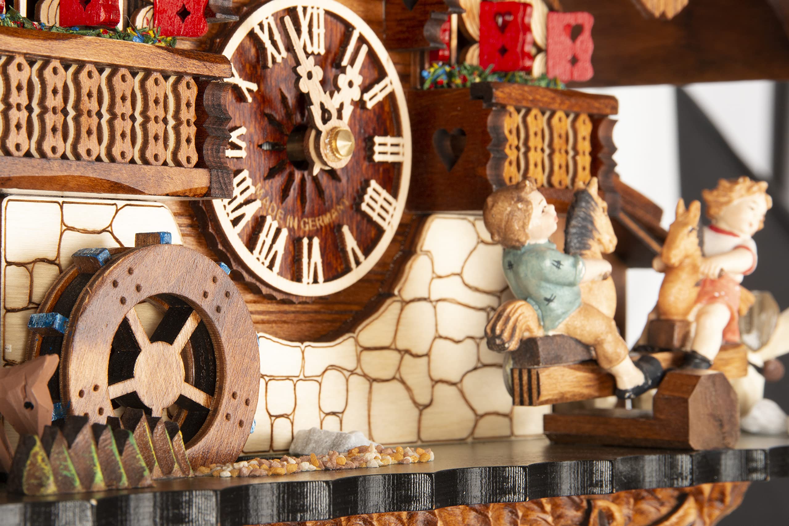 Cuckoo-Palace Large German Cuckoo Clock - The Seesaw Mill Chalet with Quartz Movement with Moving Seesaw - Black Forest Clock