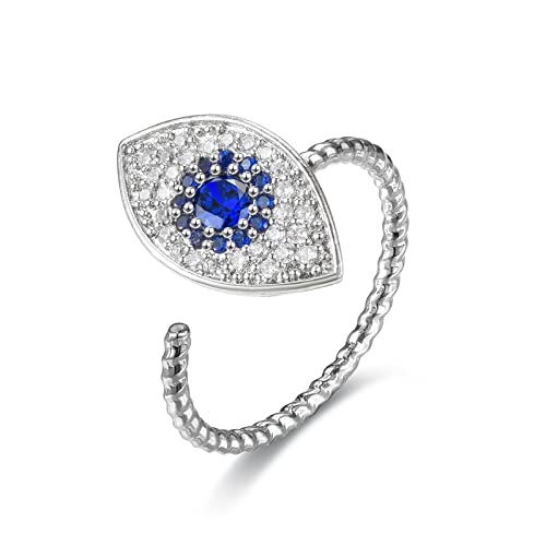 COLORFUL BLING Fidget Sunflower Evil Eye Daisy Spinner Stackable Rings Bee Butterfly Adjustable Open Rotatable CZ Cubic Zirconia Anti Stress for Women Wedding Jewelry-Evil Eye