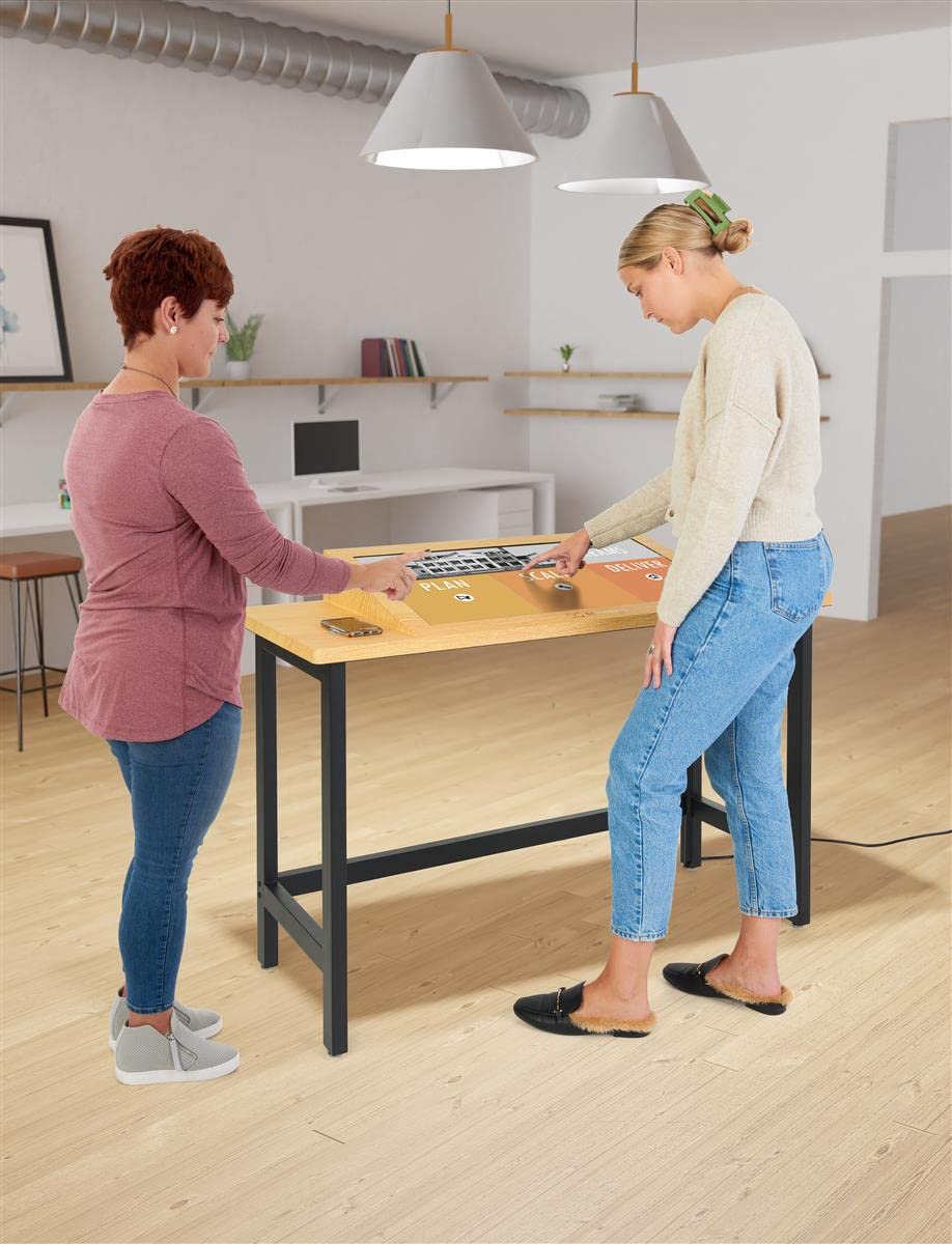 Displays2go 32" Angled Touch Screen Digital Desk, 10pt PCAP, Wireless Charging Pad - Wood Grain (DGTCHTWD32)