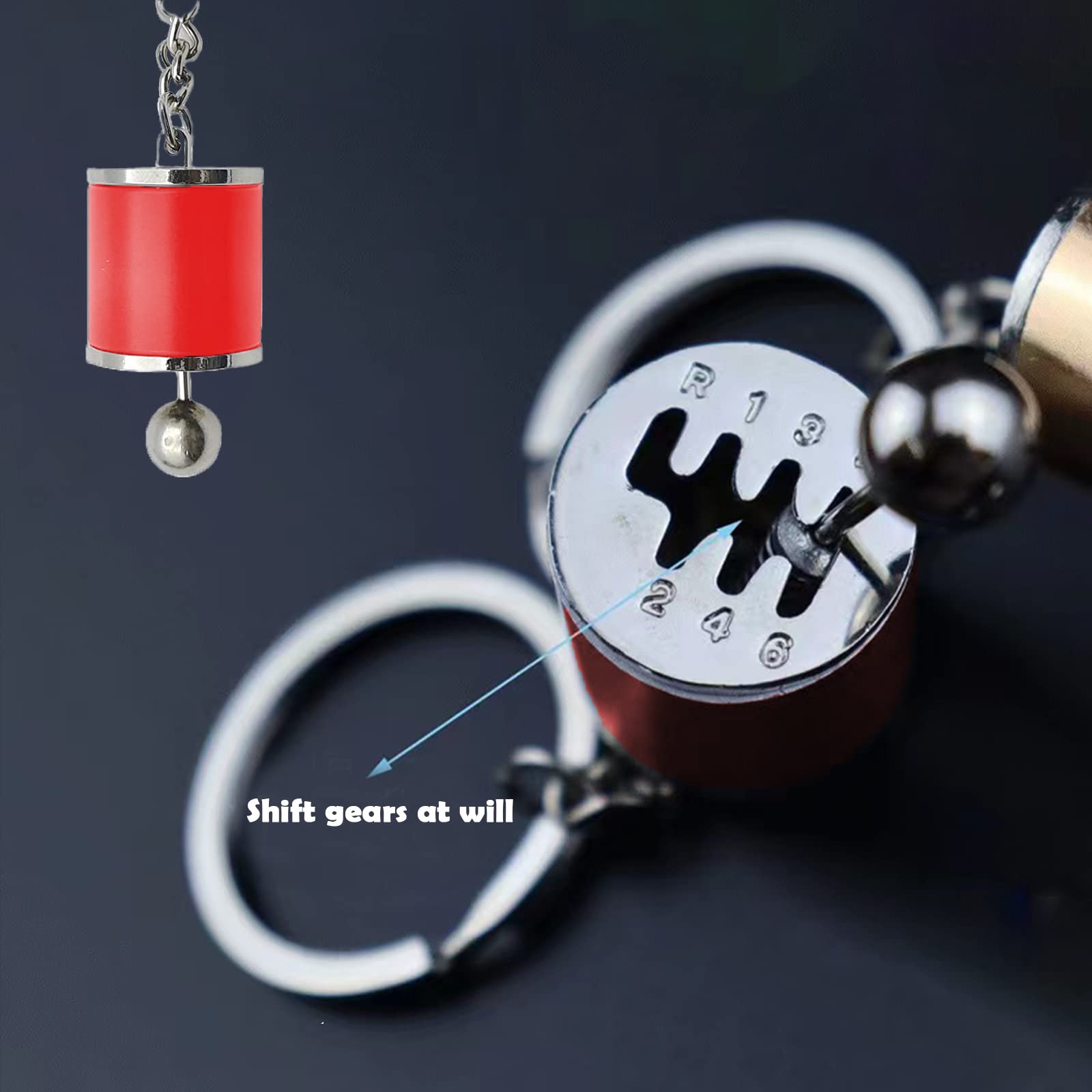 cueclue 1 Pack Car Shifter Keyring, Polished Metal Key Chain Model, 6 Speed Gear Key Clip, Universal Mini Keychain (Blue)