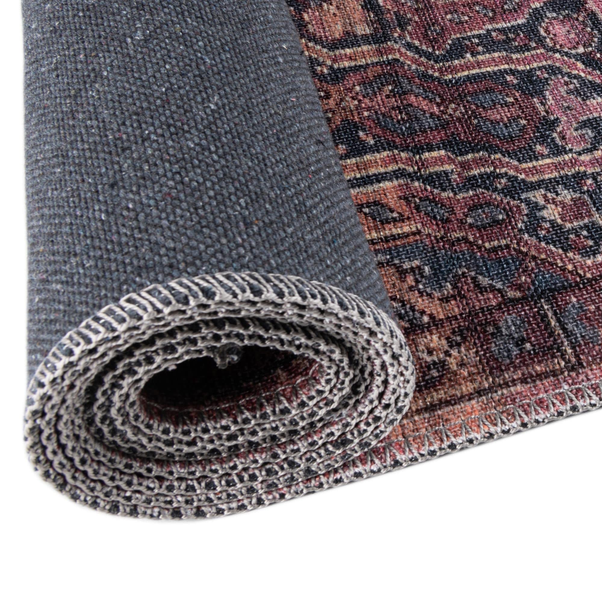Rugs.com Maahru Collection Washable Rug – 2' x 3' Oval Rust Red Low-Pile Rug Perfect for Living Rooms, Large Dining Rooms, Open Floorplans