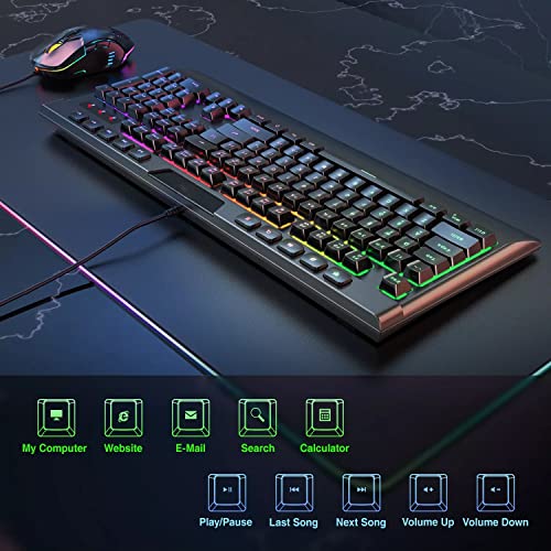 EXHNLE RGB Gaming Keyboard and Mouse Combo, 104 Keys Computer Keyboard and Gaming Mouse, 104 Keys USB Ergonomic Keyboard, for PC Computer Gamer