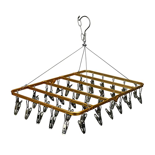 KANGCAI Socks Hanger 42 Clips Drip Hangers Clothes Drying Rack herb Drying Rack tendederos de ropa para secar Foldable Hanging Racks for Laundry Racks Apartments (Gold)