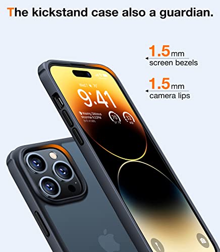 TORRAS iPhone 14 Pro Max Case with Stand [10 Ft Military Drop Protection] [3 Stand Ways Built-in Kickstand] Shockproof Slim Translucent Matte iPhone 14 Pro Max Phone Cases 6.7 '' 2023, Black