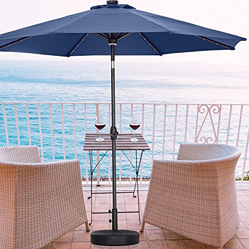 GDY 10Ft Patio Umbrella, Solar Powered 40 LED Lighted Outdoor Table Market Umbrella with Tilt and Crank, Center Light (Navy Blue)