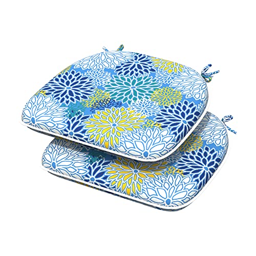 TWLEAR Indoor/Outdoor Chair Cushions 16x17 inch, Patio Chair Pads with Ties, All Weather Seat Cushions for Patio Funiture Home Garden Chair Use, Set of 2, Dahlia Blue