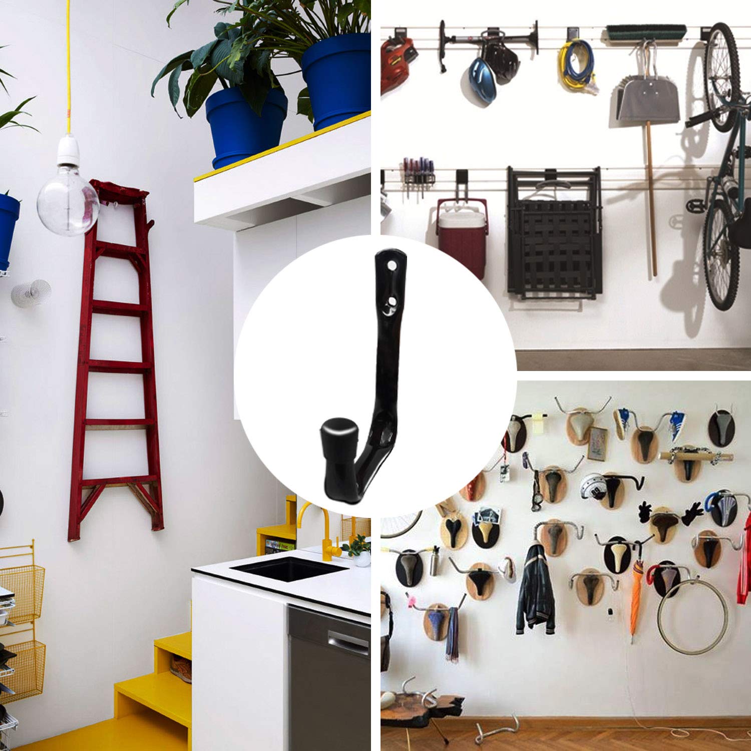 Dreecy J Utility Hooks For Hanging Heavy Duty Garage Storage Utility Hooks For Garage Wall, Color Black, 5 Pack