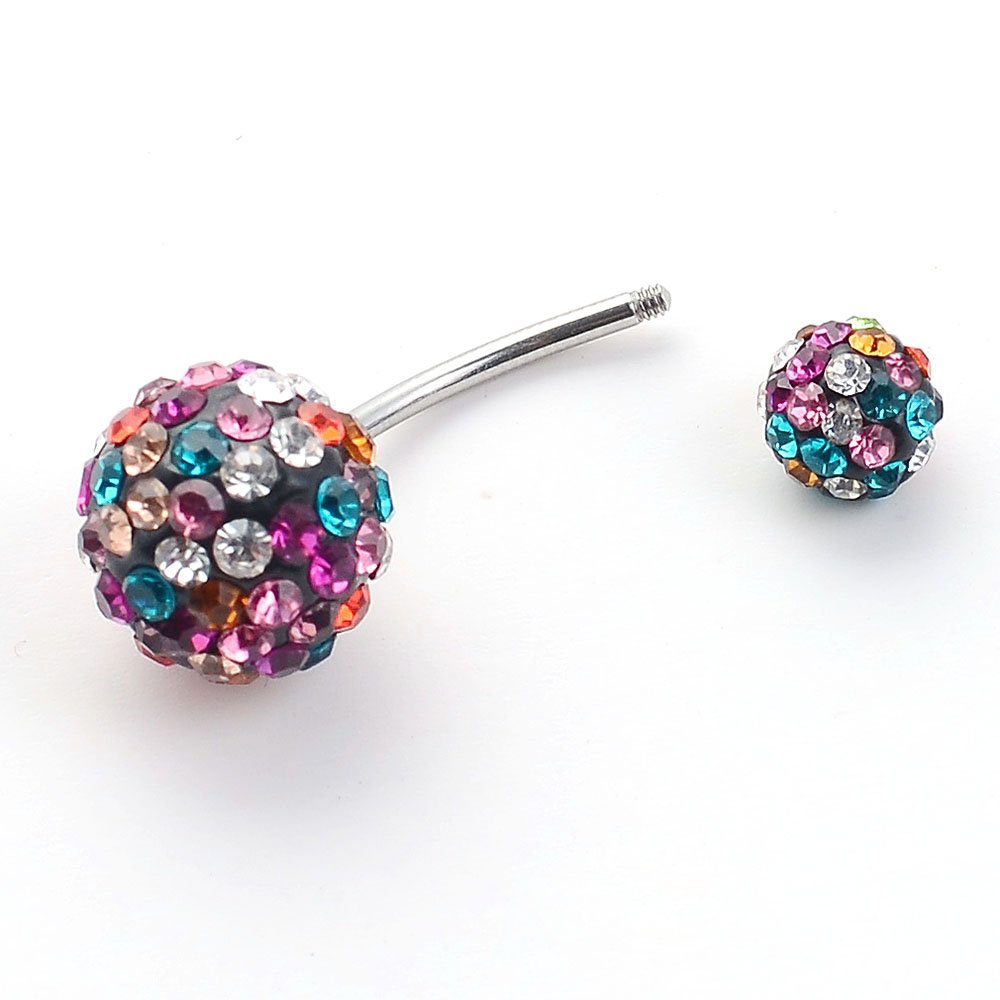 CrazyPiercing Crystal Belly Button Ring, Stainless Steel Navel Piercing Ring Stud Piercing, Colorful Rhinestones Ball Navel Ring 16G