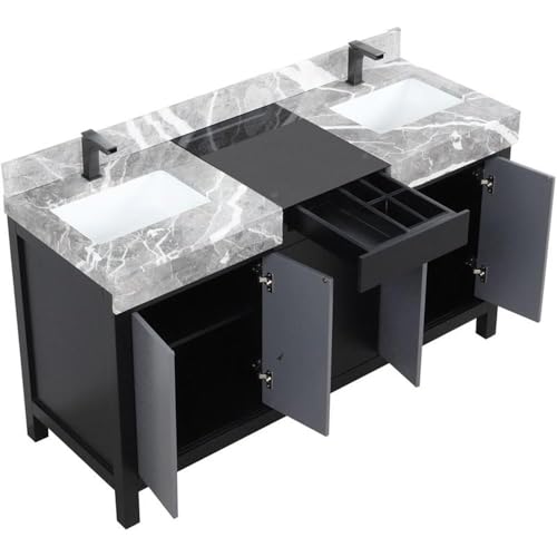 Lexora Home Zilara 60" Double Marble Top Bathroom Vanity with Gun Metal Faucet