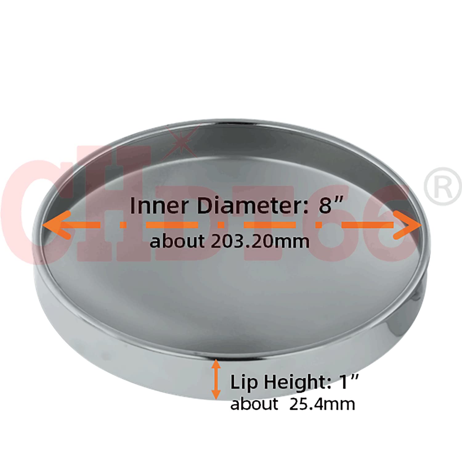 CHDT66 Semi Truck Hub Cap Cover - 8'' Inside Diameter Dome Rear Wheel Hub Cap Cover Kit - Chrome Metal - for Drive Axle Wheel Universal Fit - 2 Pc Pack, Lip: 1'', Silver